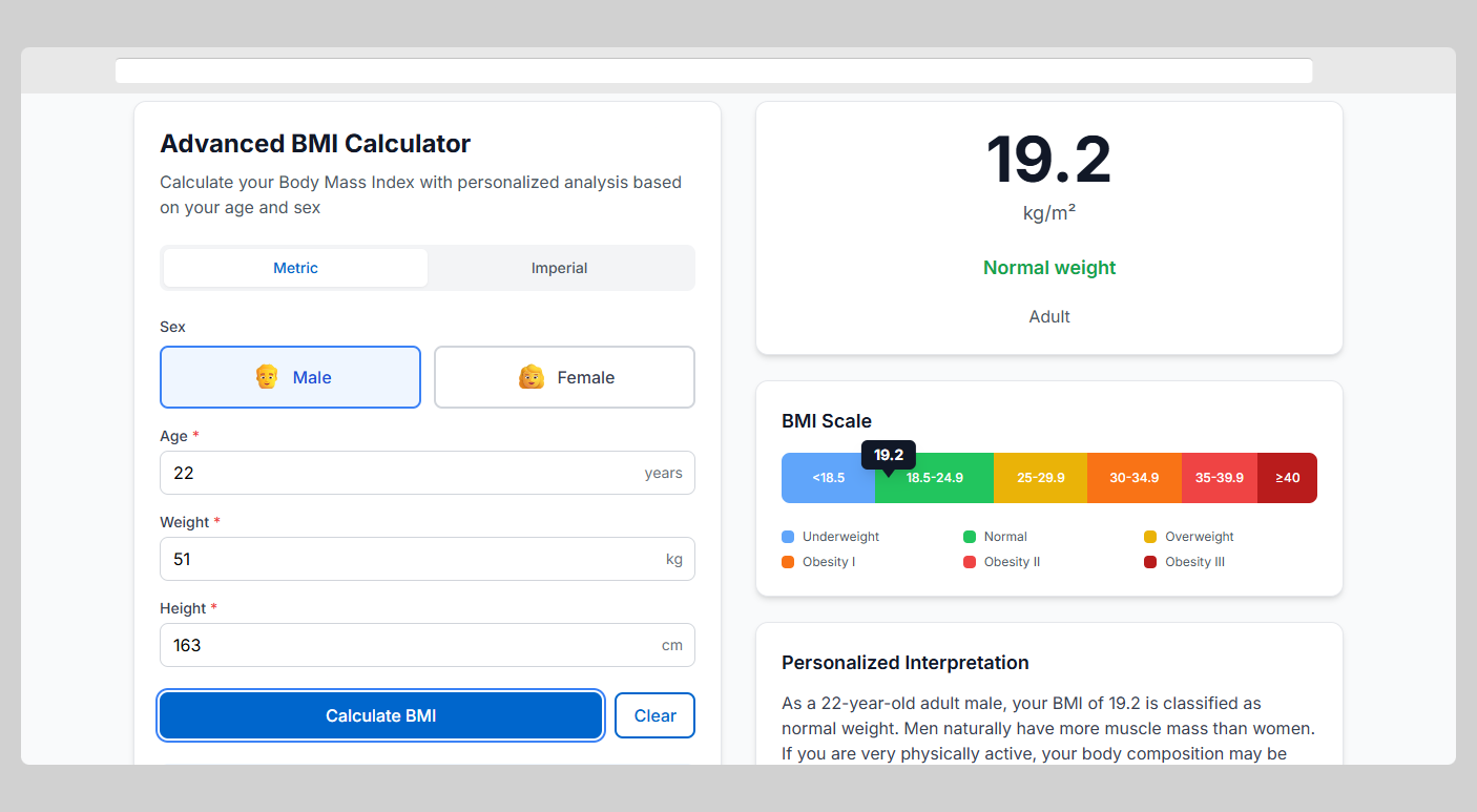 BMI Calculator with Age & Sex - Free & Accurate | HealthCalc